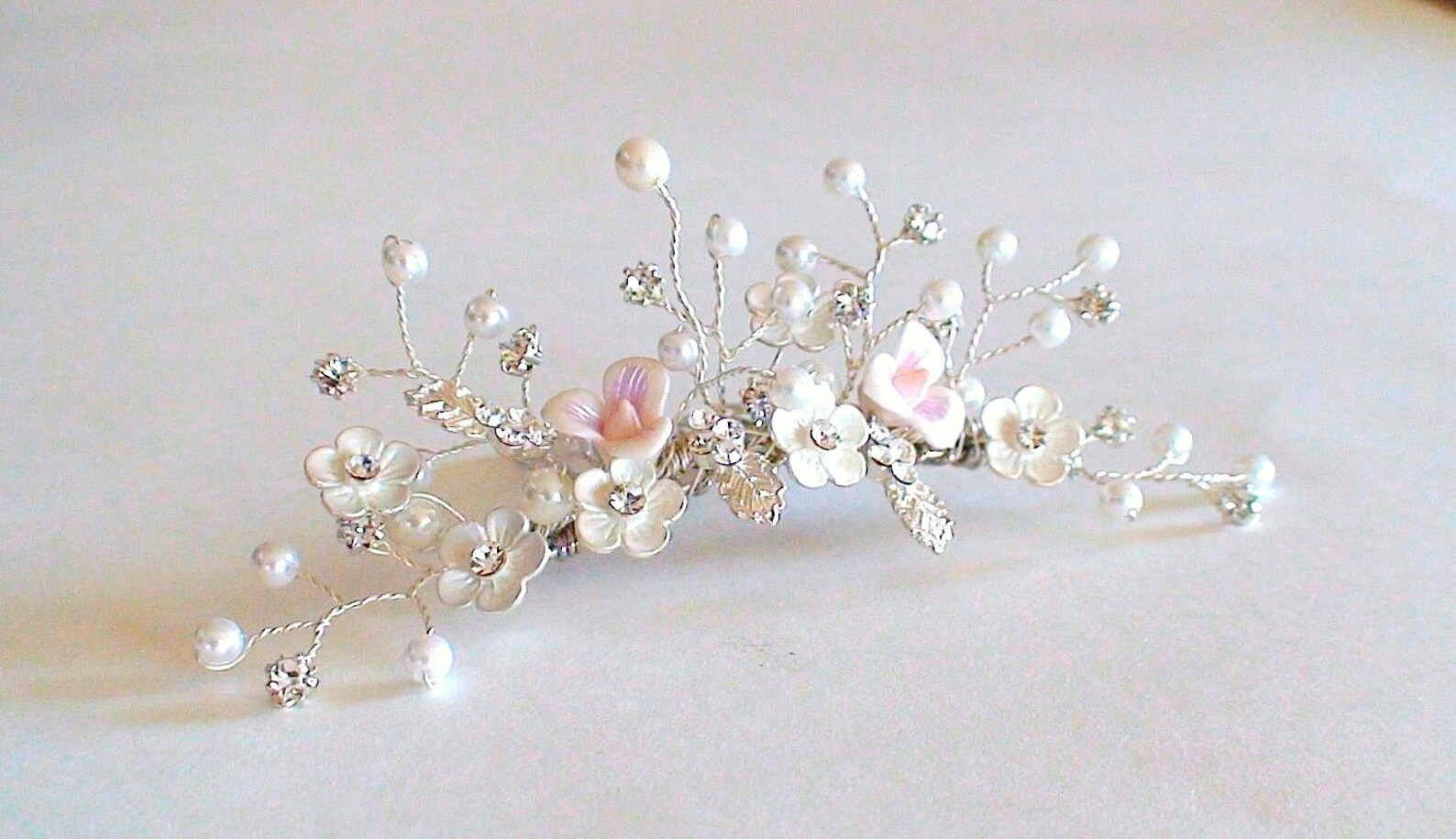 Lavender Flower Pearl Tiara. Pink Light Purple Flower Hair Comb. Ligh ...