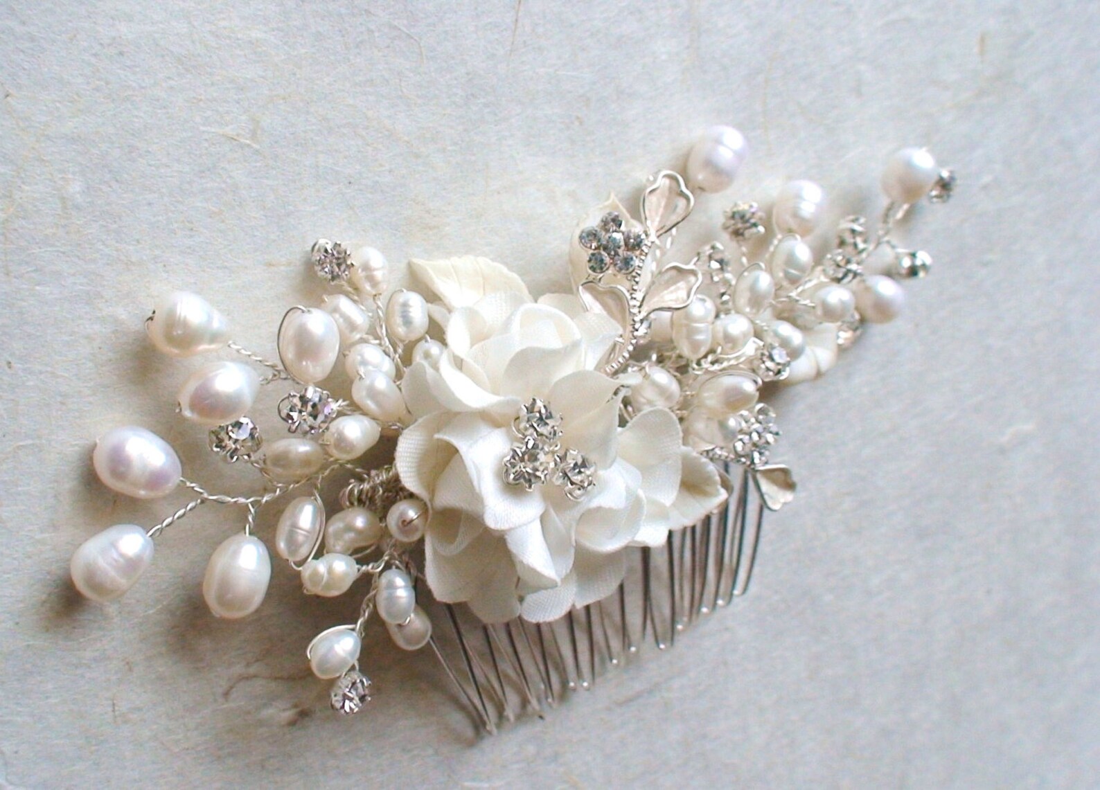 Flower Hair Comb. Bridal Decorative Comb. Pearl Headpiece. Wedding Hair ...