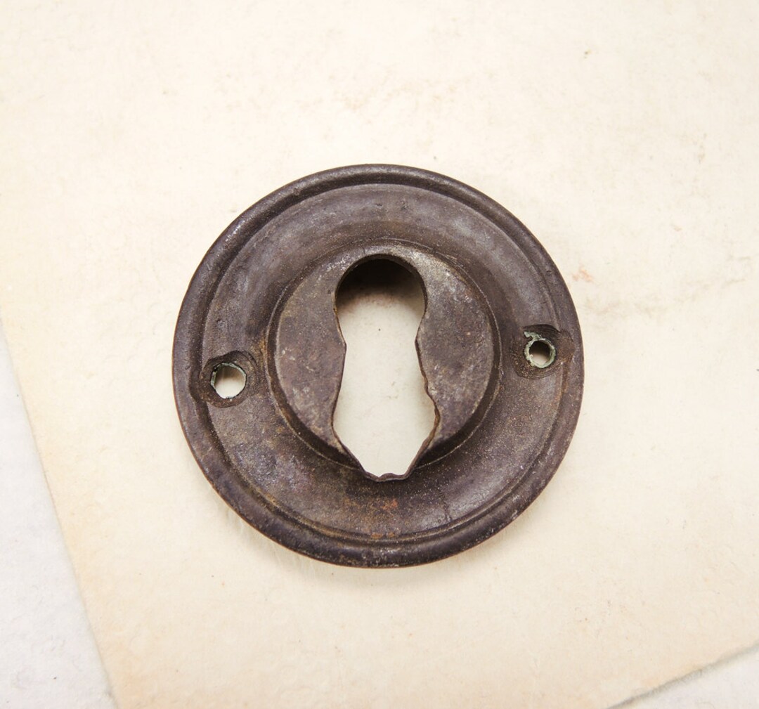 Antique Brass Escutcheon, Round Keyhole Plate, Unusual Furniture ...