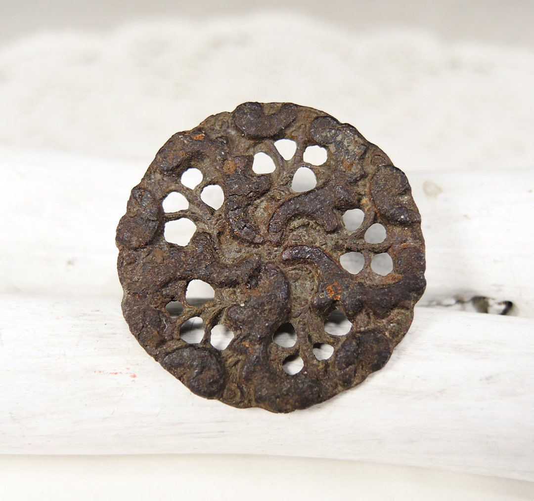 Antique Filigree Brass Button, Big Flower Ancient Button, Primitive ...