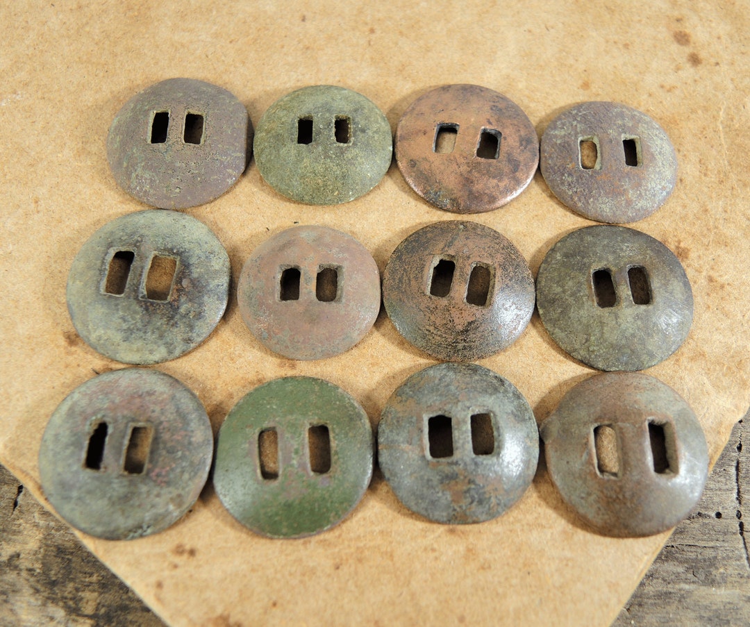 Antique Brass Button, Lot Ancient Round Connector, Primitive Finding ...