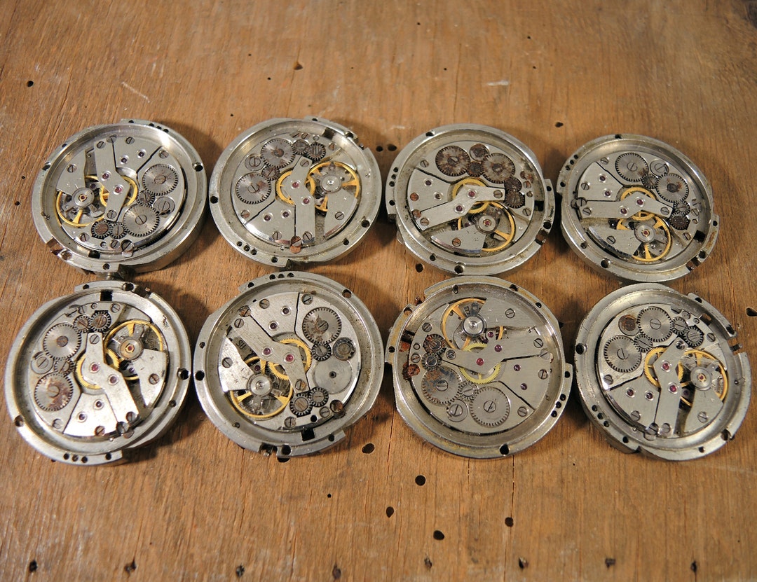 Round Watch Movements Soviet Wrist Watches Parts Mechanism Slava Set of ...