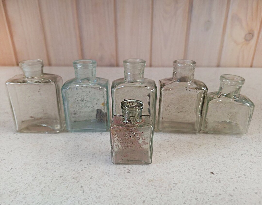 Vintage Small Glass Bottle, Square Bottle, Medical Jar, Perfume Bottle ...