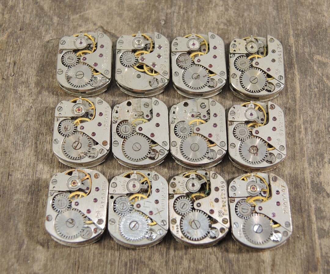 Vintage Small Rectangular Watch Movements Mechanical Watch Parts 12 Pcs ...