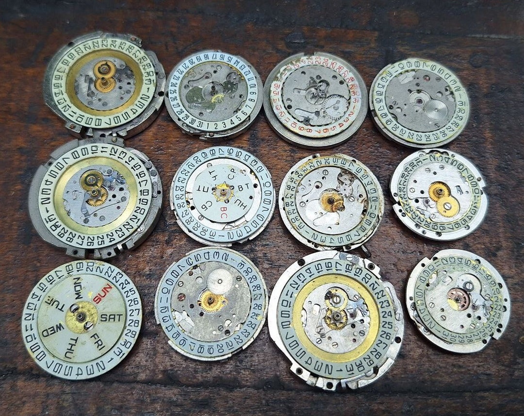 Vintage Watch Movements With Number Ring, Watch Round Mechanism Set of ...