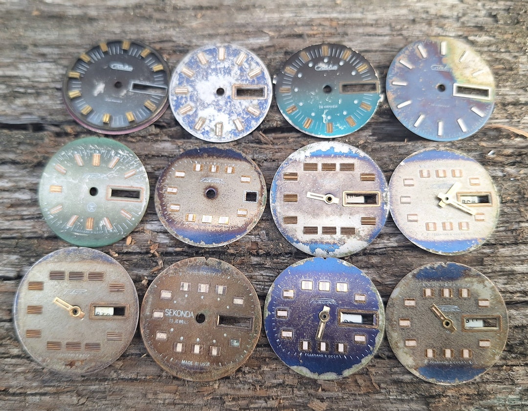 Vintage Blue Watch Faces, Round Violet Dial From Soviet Wrist Watches ...