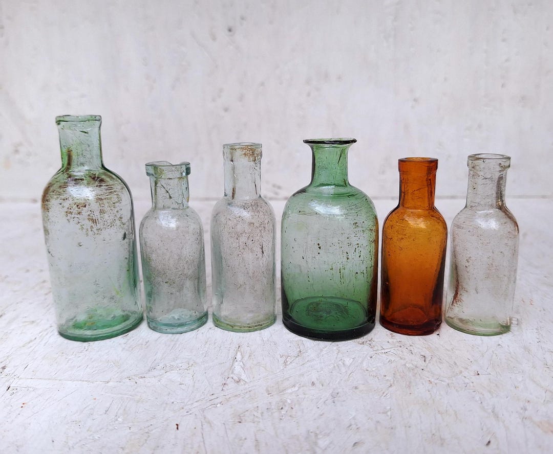 Antique Glass Bottle, Small Medical Bottle, Little Medical Jar, Retro ...