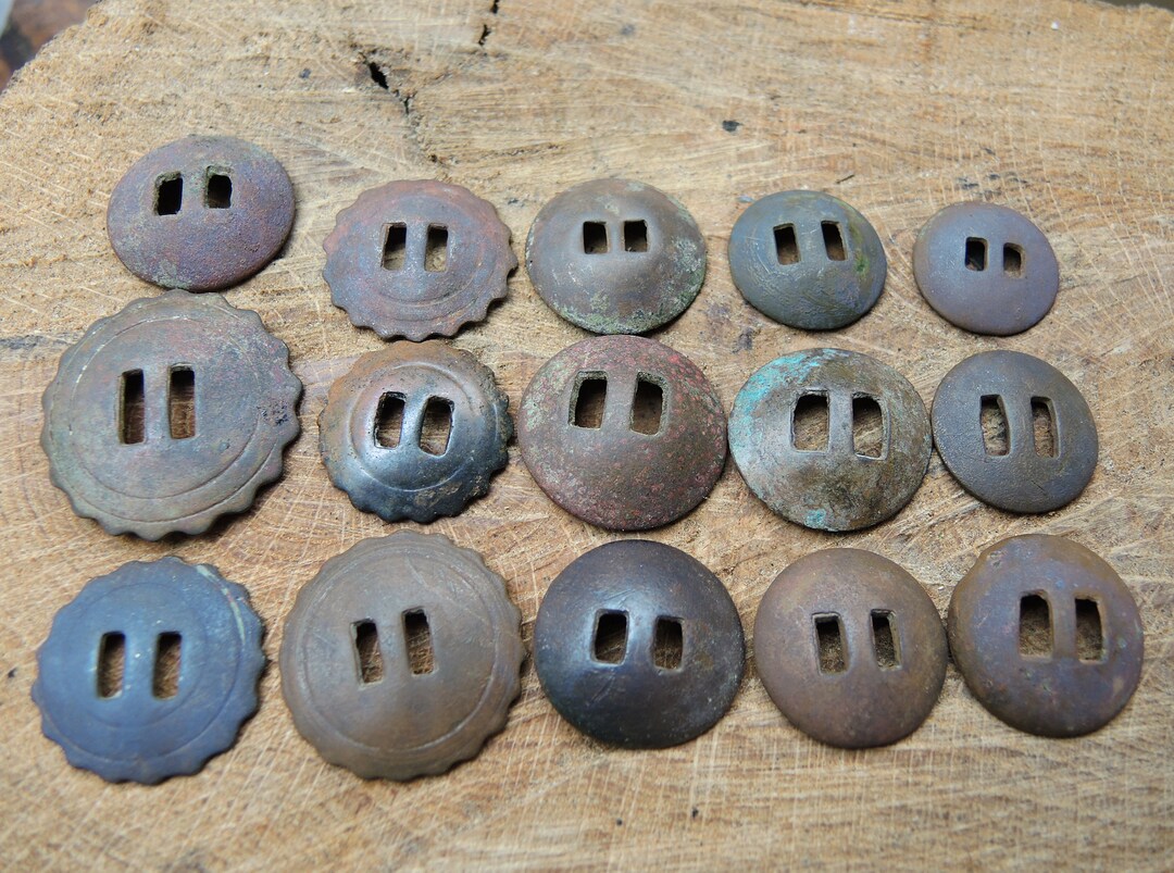 Antique Button, Round Brass Buttons, Primitive Findings, Connector ...