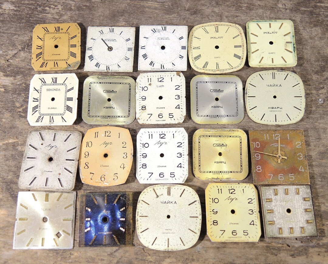 Vintage Big Square Watch Faces From Vintage Soviet Wrist Watches Set of ...