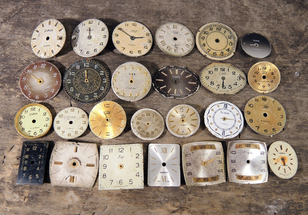 Different Vintage Small Watch Faces From Mechanical Soviet Watches ...