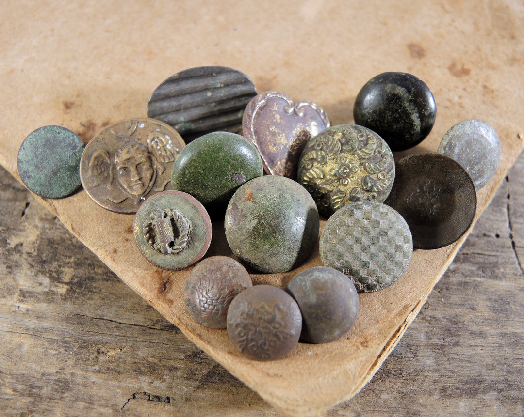 Different Antique Brass Button, Round Big and Small Old Buttons, Dig ...