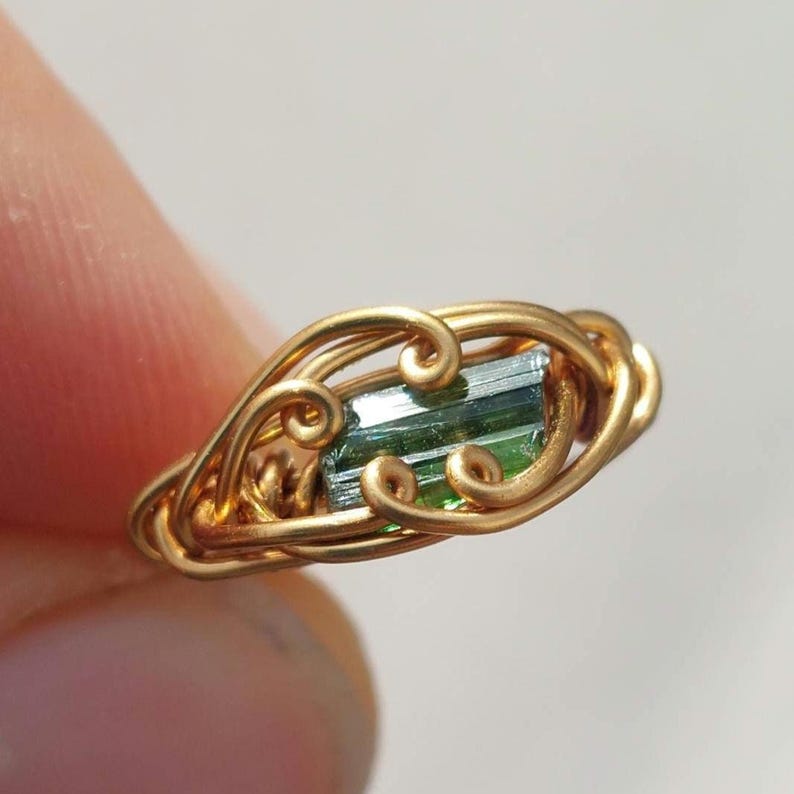 Maine Green Tourmaline Ring, Mt. Mica Gemstone, Handmade Wire Wrapped ...