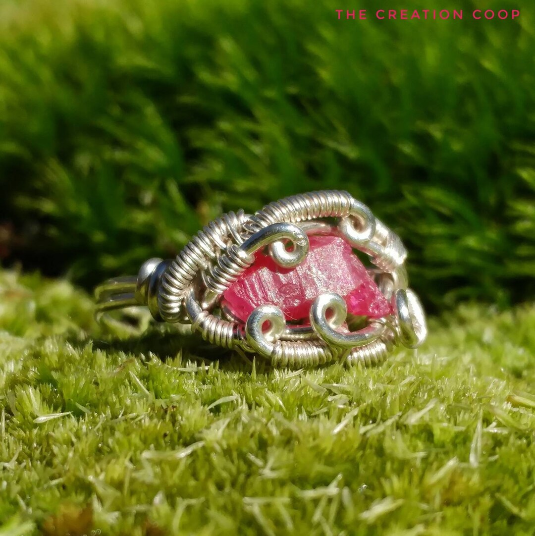 Ruby Ring, Burmese Ruby, Pink Ruby Crystal, Ruby Silver Ring, Raw Ruby Ring, Ruby Crystal Ring ...