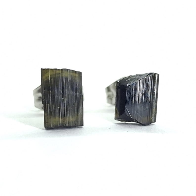 Connecticut Elbaite Tourmaline Crystal Stud Earrings, Stainless Steel ...