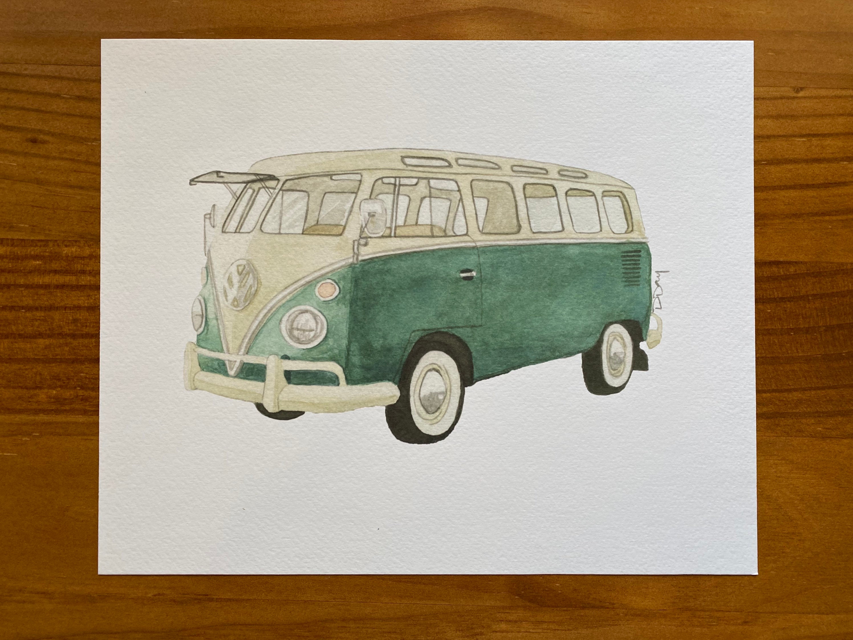 Watercolor Teal VW Bus - Etsy