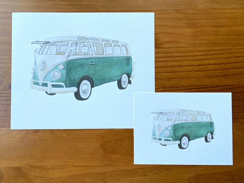 Watercolor Teal VW Bus - Etsy