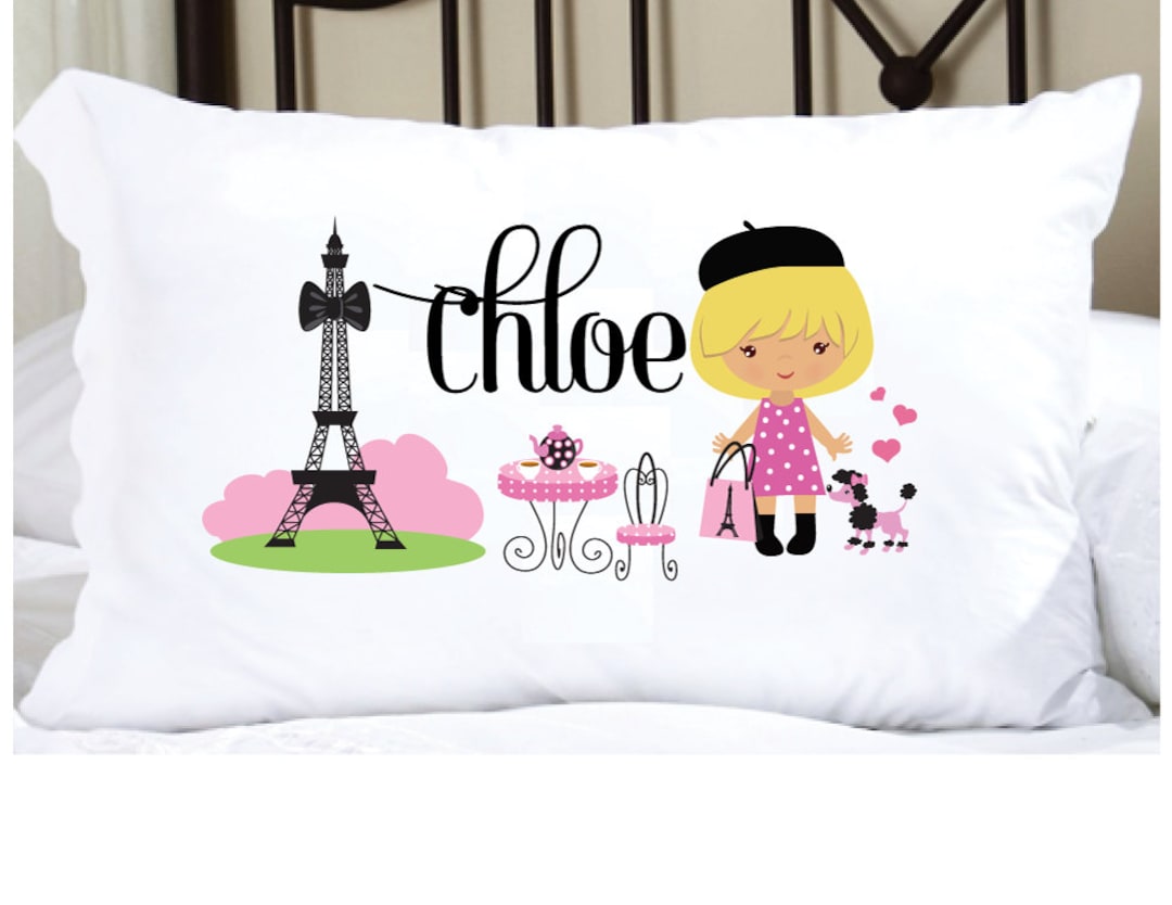 Personalized Paris Girl Pillowcase: Fashion Theme, Custom Hair Color ...