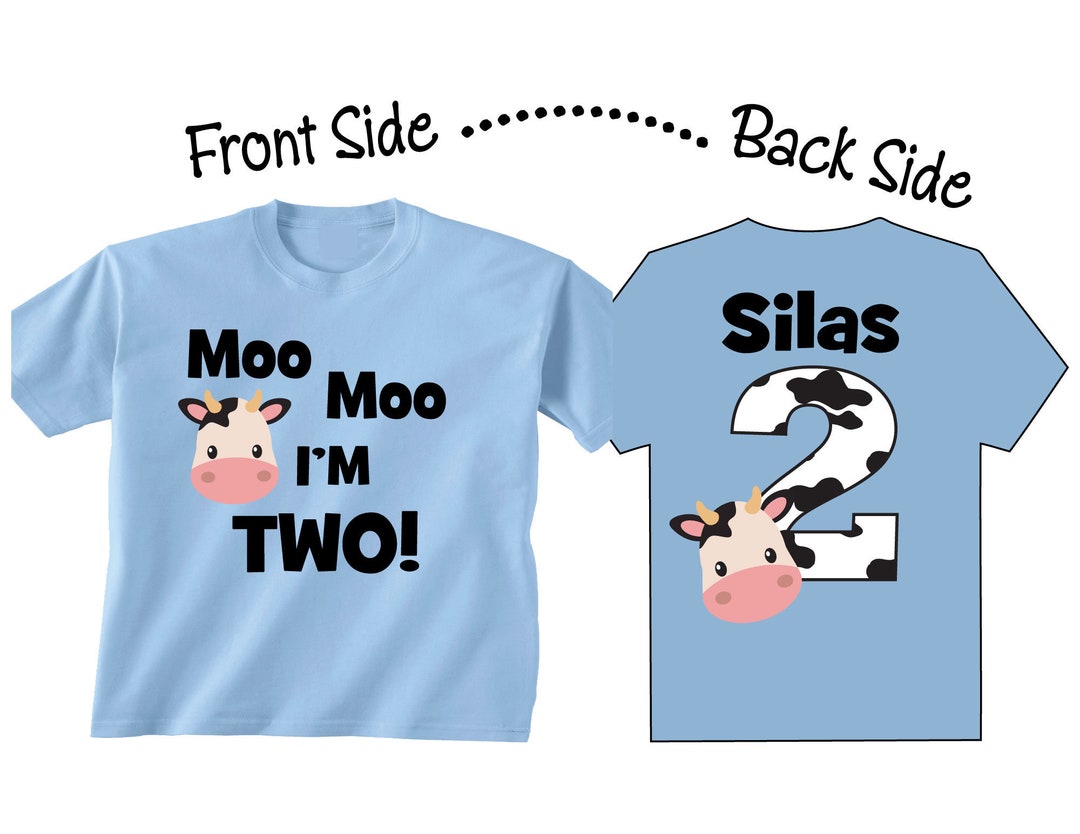 Cow Theme, Moo Moo I'm Two Birthday Shirt on Light Blue, White, Gray ...