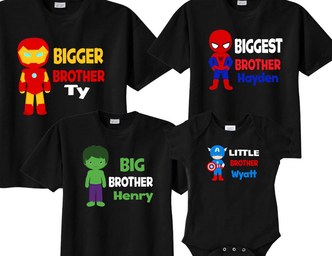 Personalized Superhero Brother Shirt Set of 4: Matching Sibling Tees - Etsy