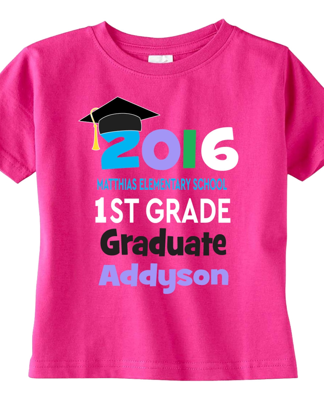 Personalized 1st Grade Graduation Shirt: Dark Pink Kids T-shirt - Etsy