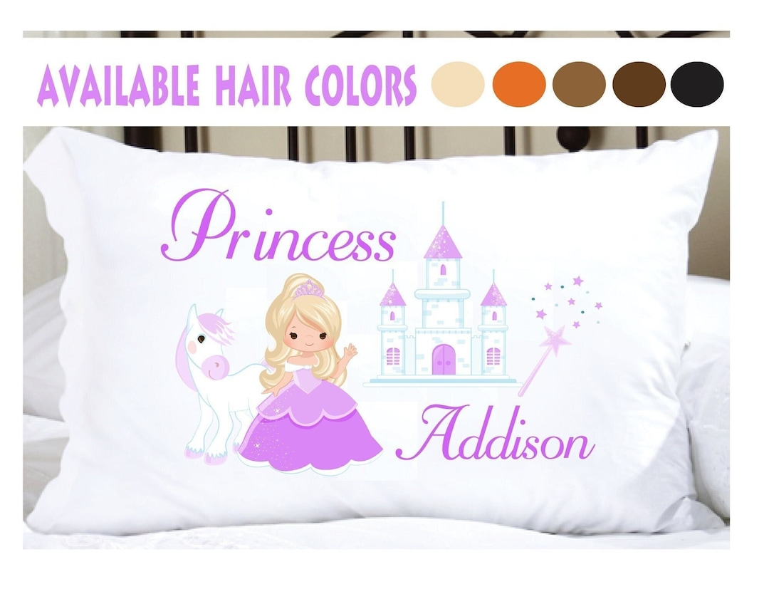 Personalized Pillowcase With Cute Girls Name and Princess, Purple ...