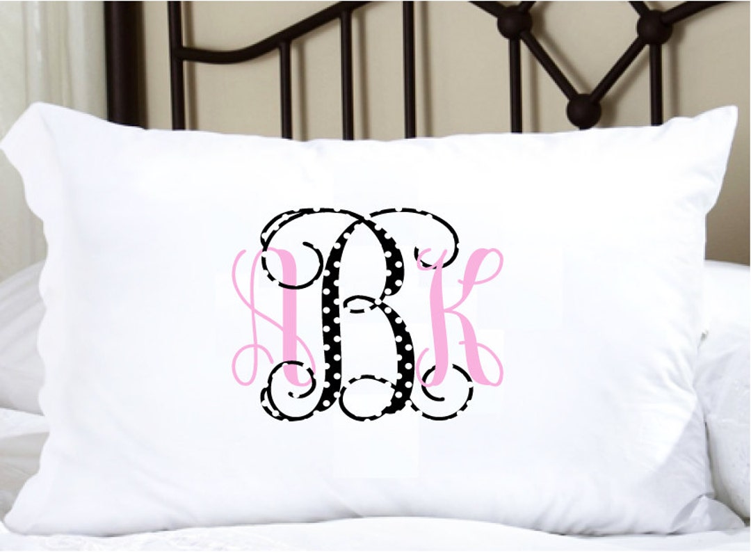 Personalized Pillowcase With Monogram in Polkadots Black and Pink ...