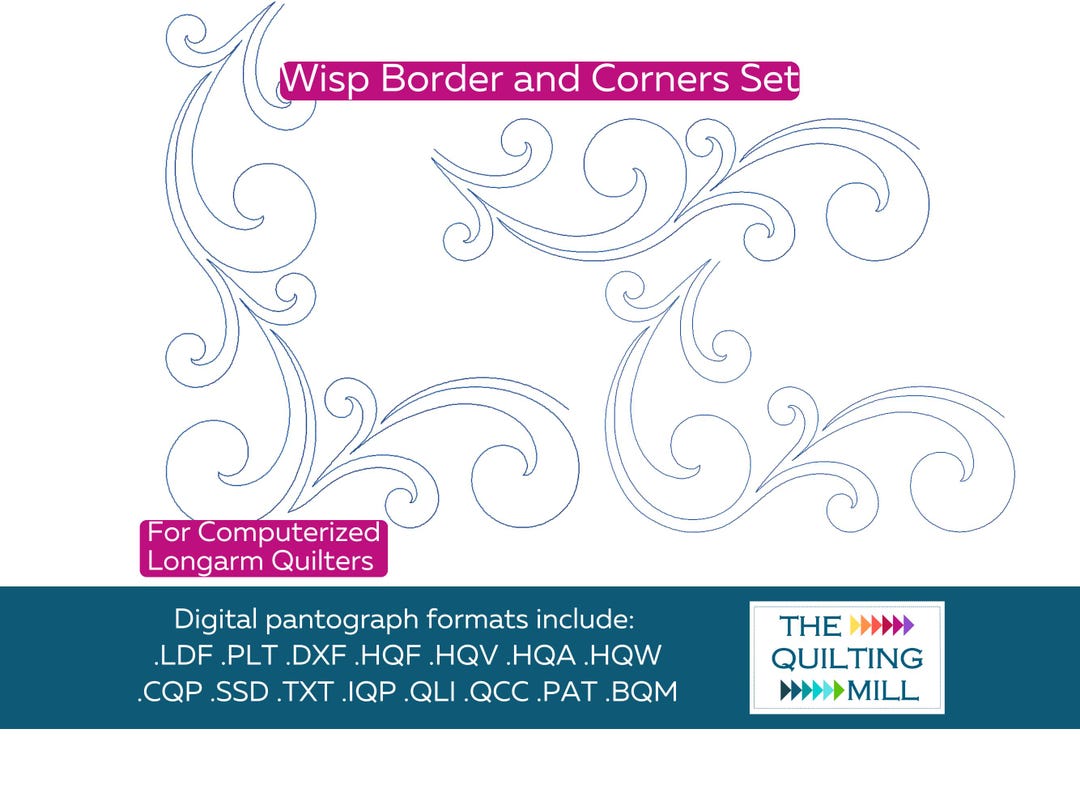 Wisp BORDER and CORNER SET Digital Longarm Quilting Design for Edge to ...