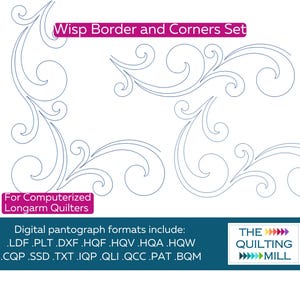 Wisp BORDER and CORNER SET Digital Longarm Quilting Design for Edge to ...