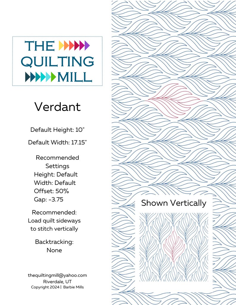 Verdant - Digital Longarm Pantograph | Leaf Quilting Design | E2E ...