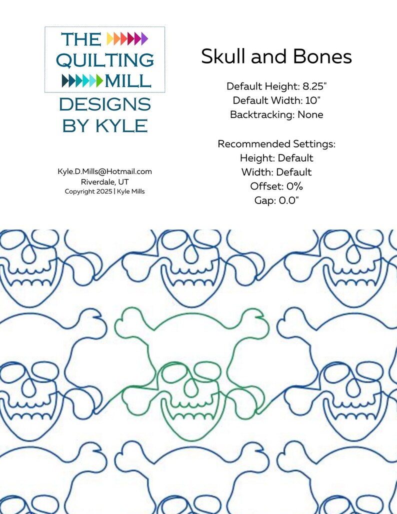 Skull and Bones Digital Pantograph | Halloween Longarm Quilting Pattern ...