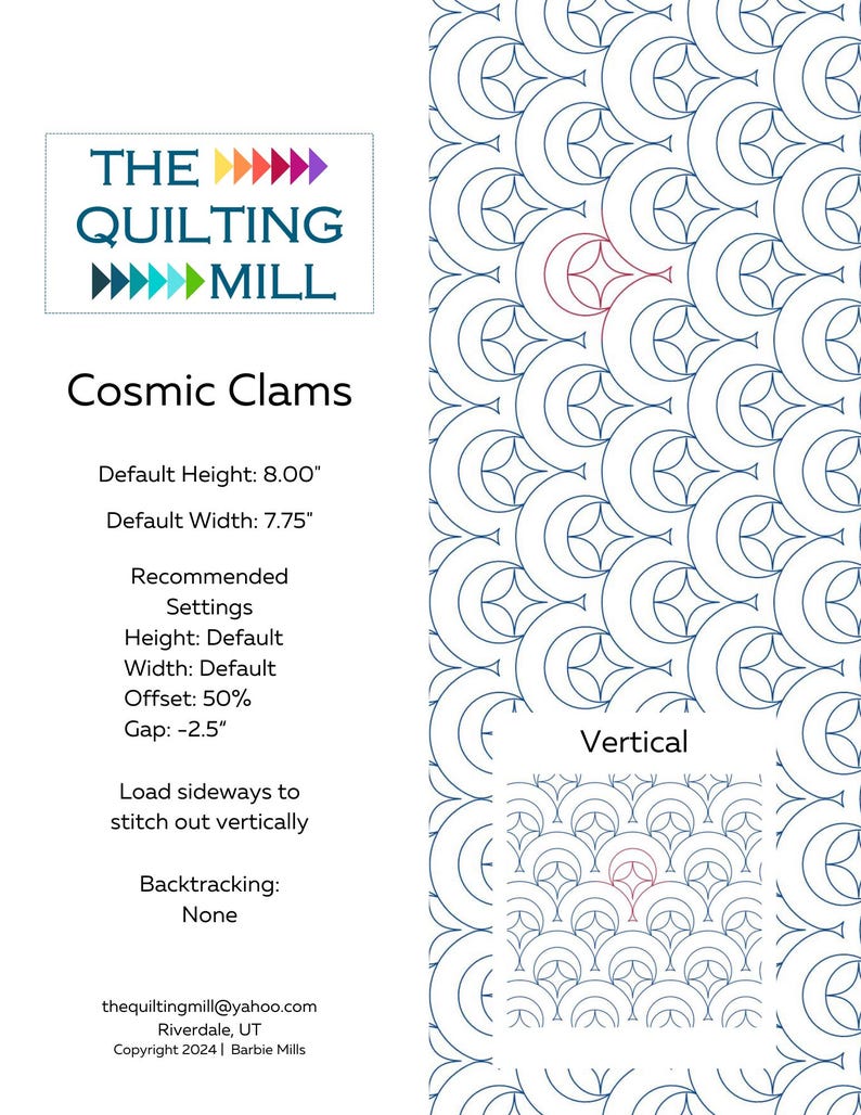 Cosmic Clams - Digital Quilting Pantograph | Longarm Clamshell Design ...