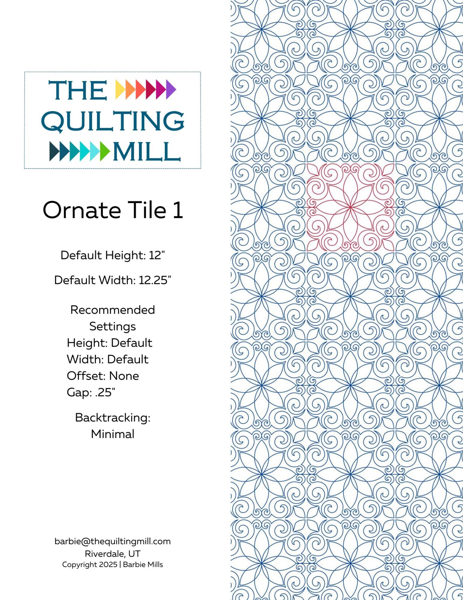 Ornate Tile - Digital Quilt Pantograph | Elegant Longarm Quilting ...