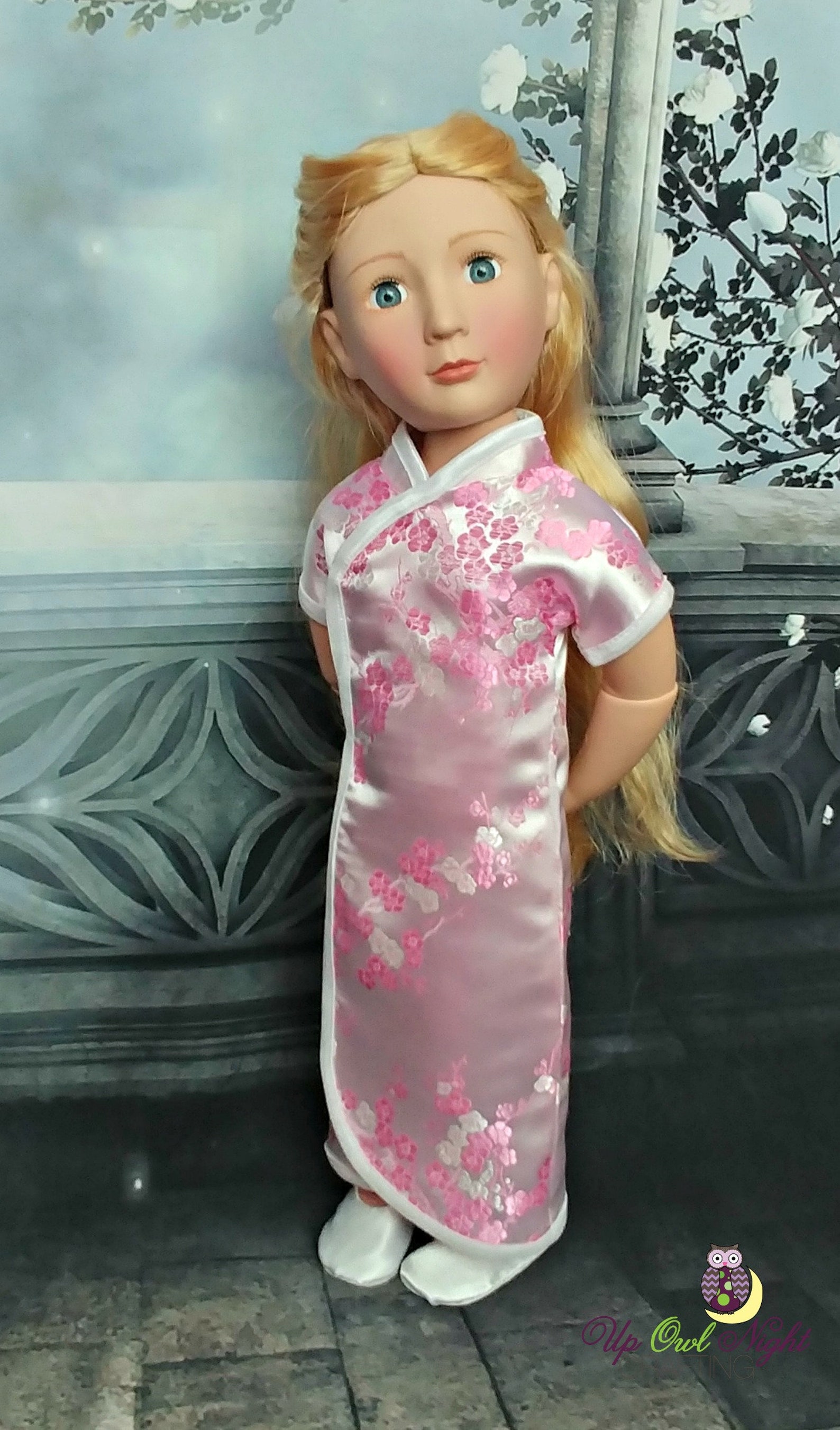 Doll Chinese New Year Cheongsam -- Pink Cherry Blossoms -- Fits A Girl ...