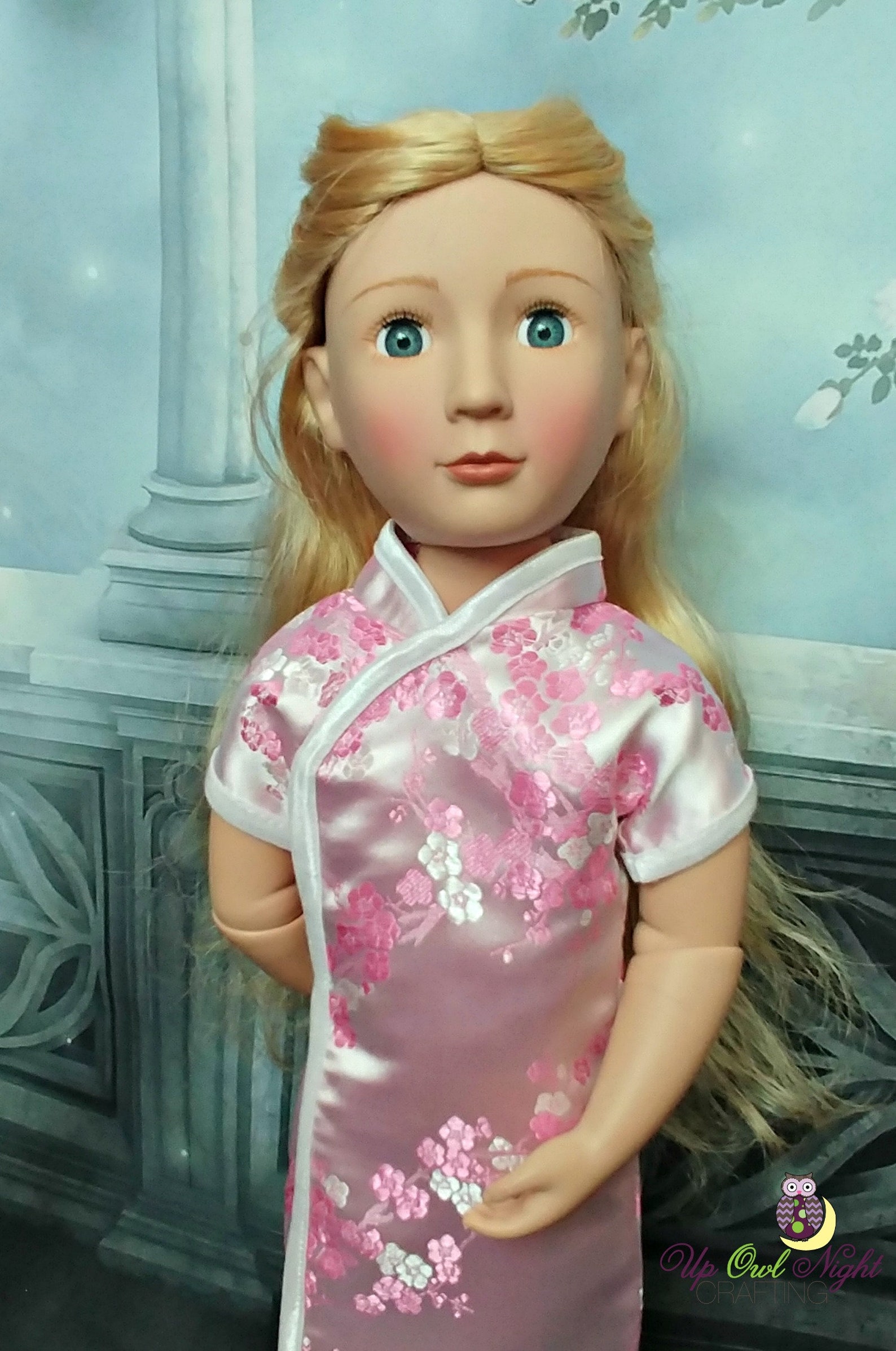 Doll Chinese New Year Cheongsam -- Pink Cherry Blossoms -- Fits A Girl ...