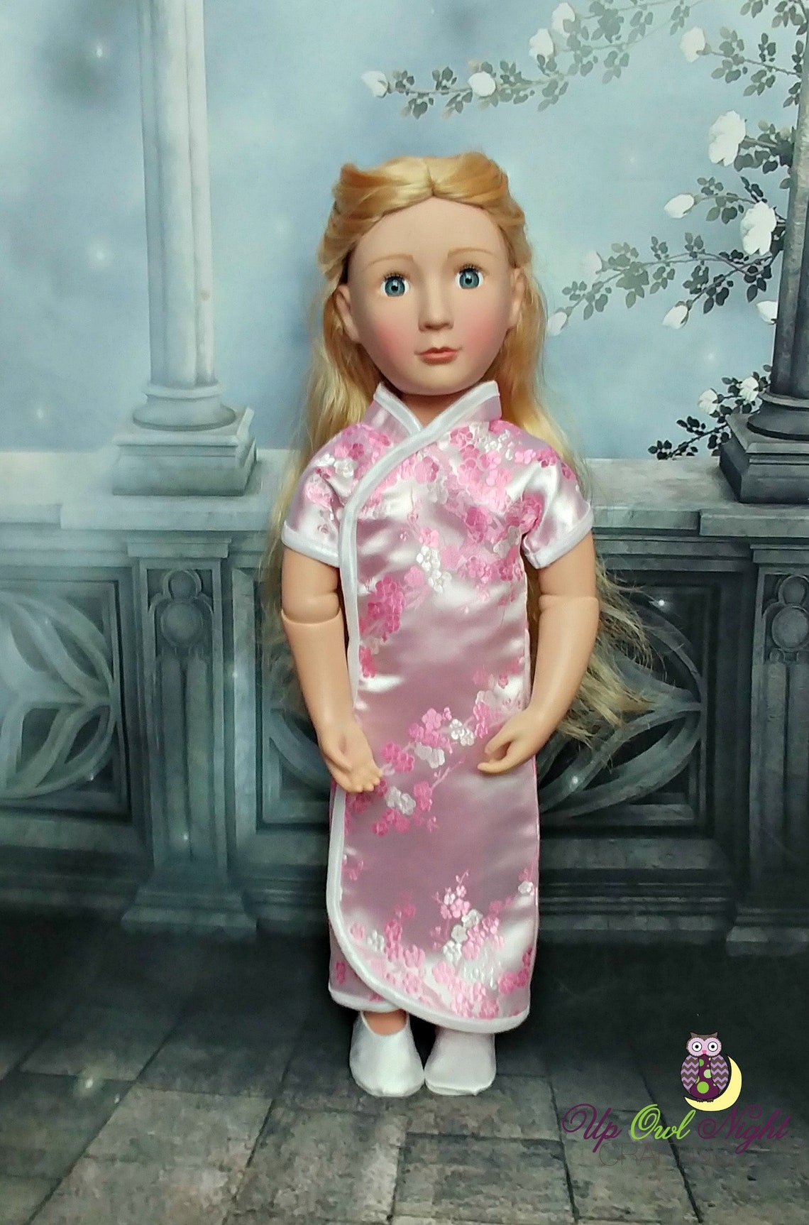 Doll Chinese New Year Cheongsam -- Pink Cherry Blossoms -- Fits A Girl ...