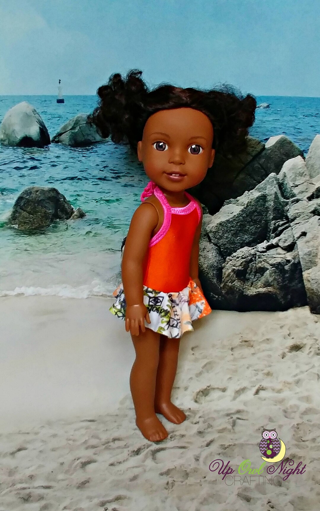 Doll Bathing Suit With Orange Graffiti Print American Made to - Etsy