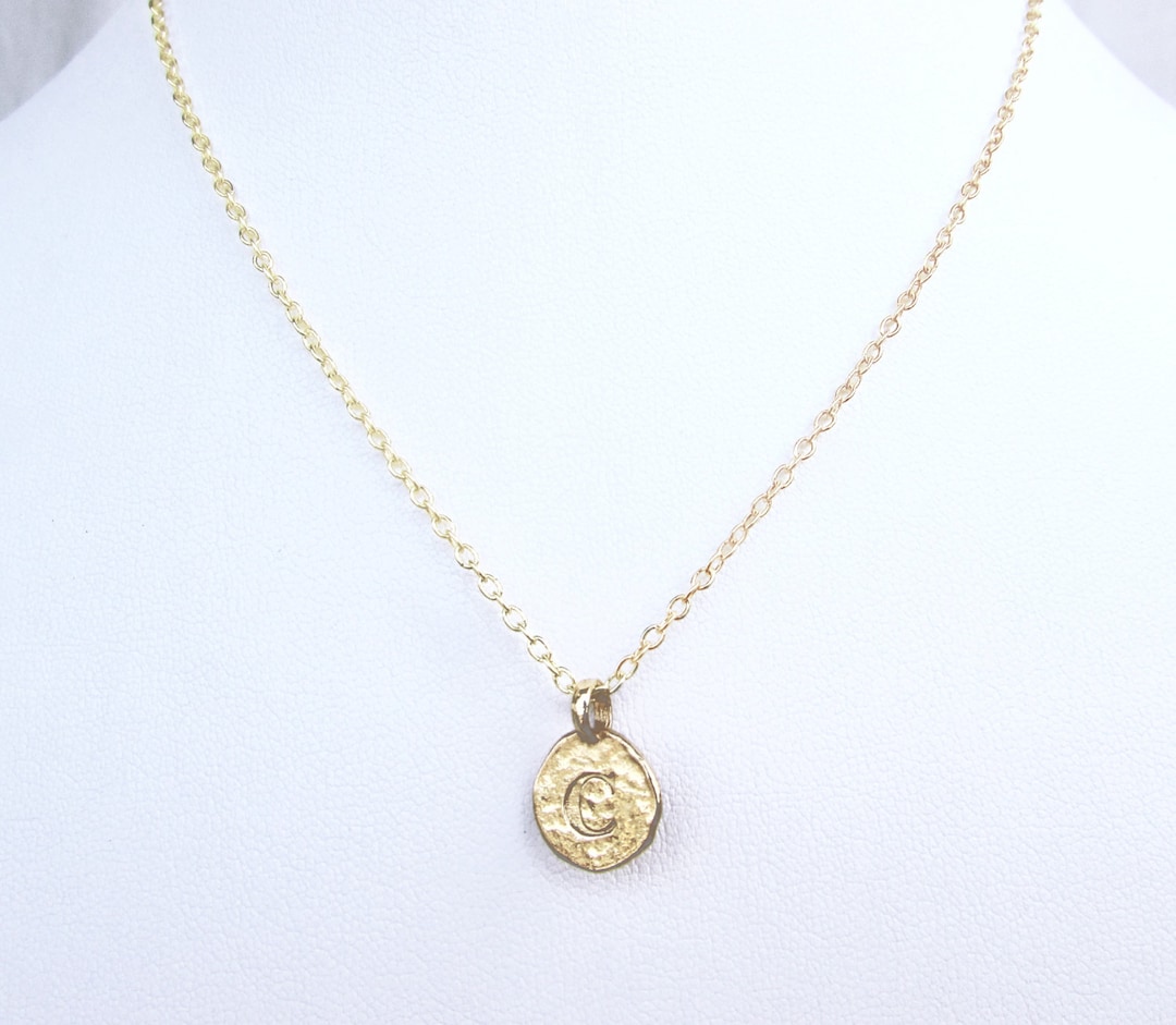 C Initial Necklace, Gold "c" Stamped Letter Coin Necklace, Gold ...