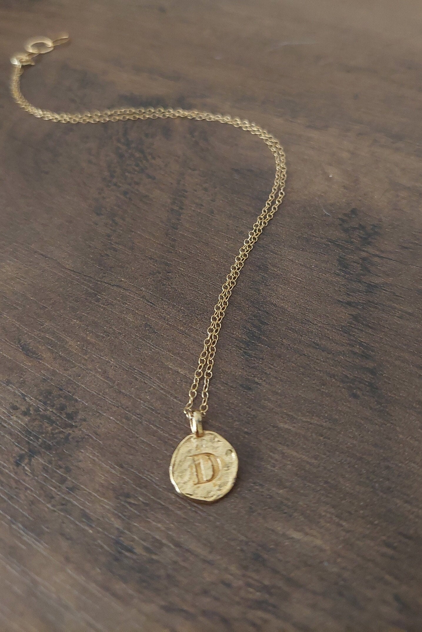 Initial D Gold Plated Coin Necklace, Letter D Charm With Gold Filled ...