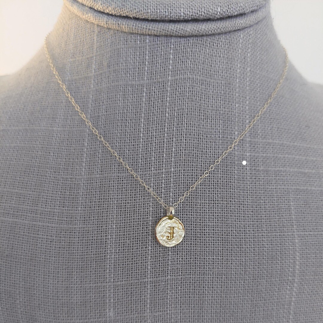 Gold Plated Letter J Coin Necklace, Personalized Dainty Initial Pendant ...