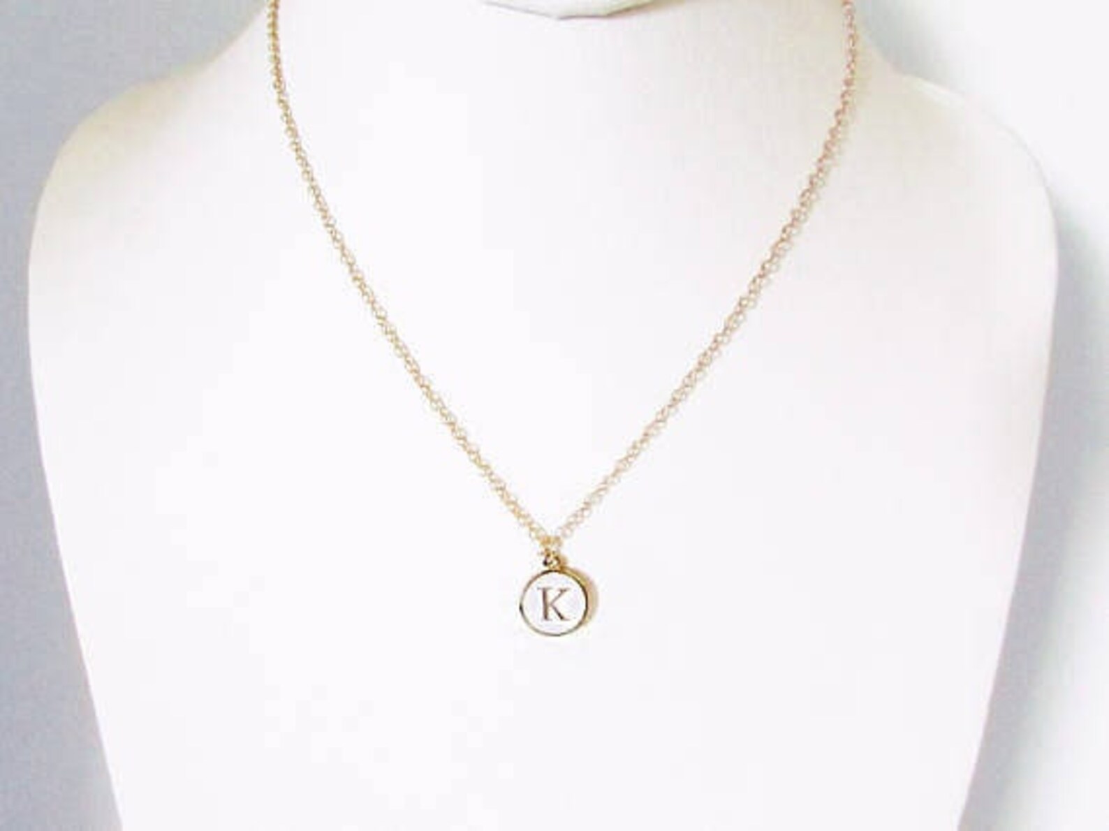 K Gold Plated Coin Initial Typewriter, Gold k Initial White Necklace ...