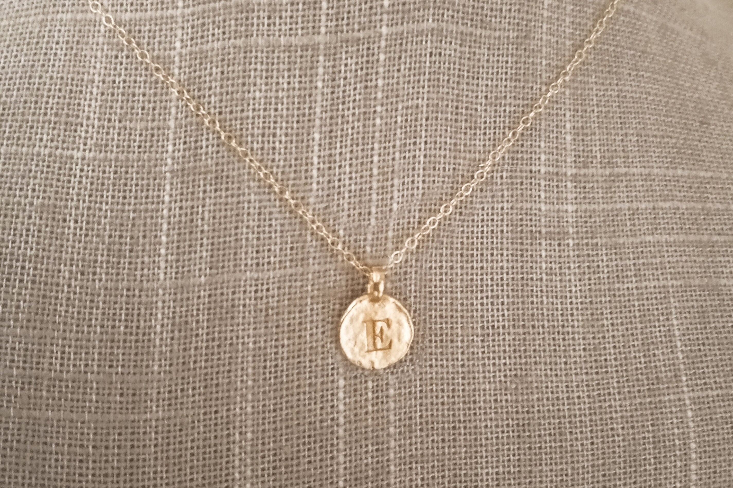 Initial E Gold Plated Coin Necklace, Letter E Charm With Gold Filled ...