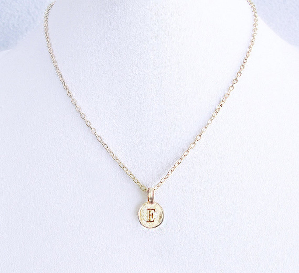 Initial E Gold Plated Coin Necklace, Letter E Charm With Gold Filled ...