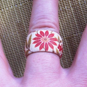 Passion Flower textile Design Wood Finger Ring - Etsy
