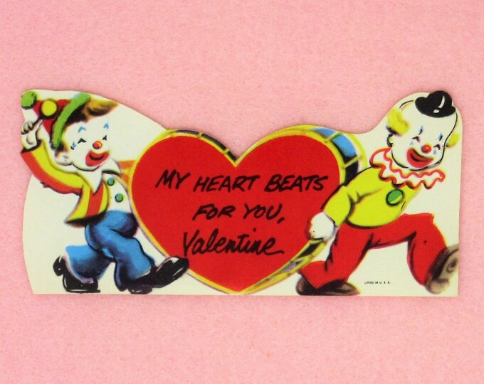 Vintage Unused Valentines Day Card Featuring Adorable Circus Clowns ...