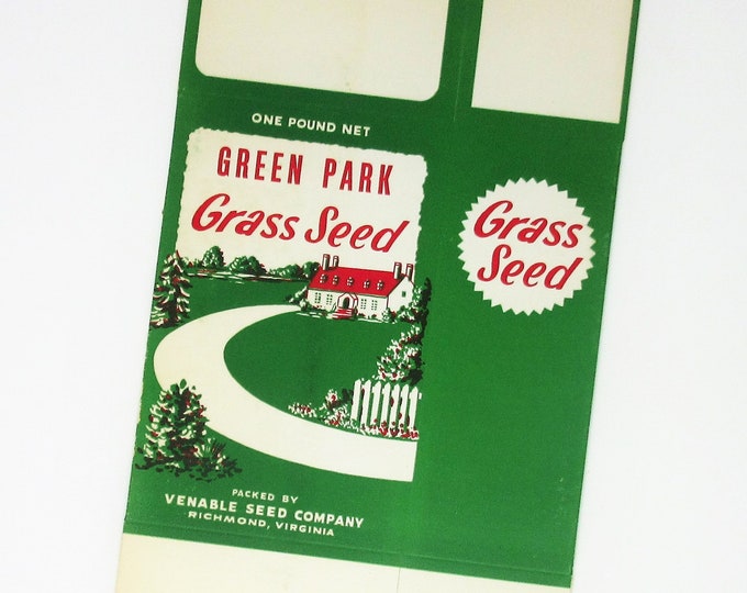 Vintage Unused Green Park Grass Seed Box Featuring a Country House With ...