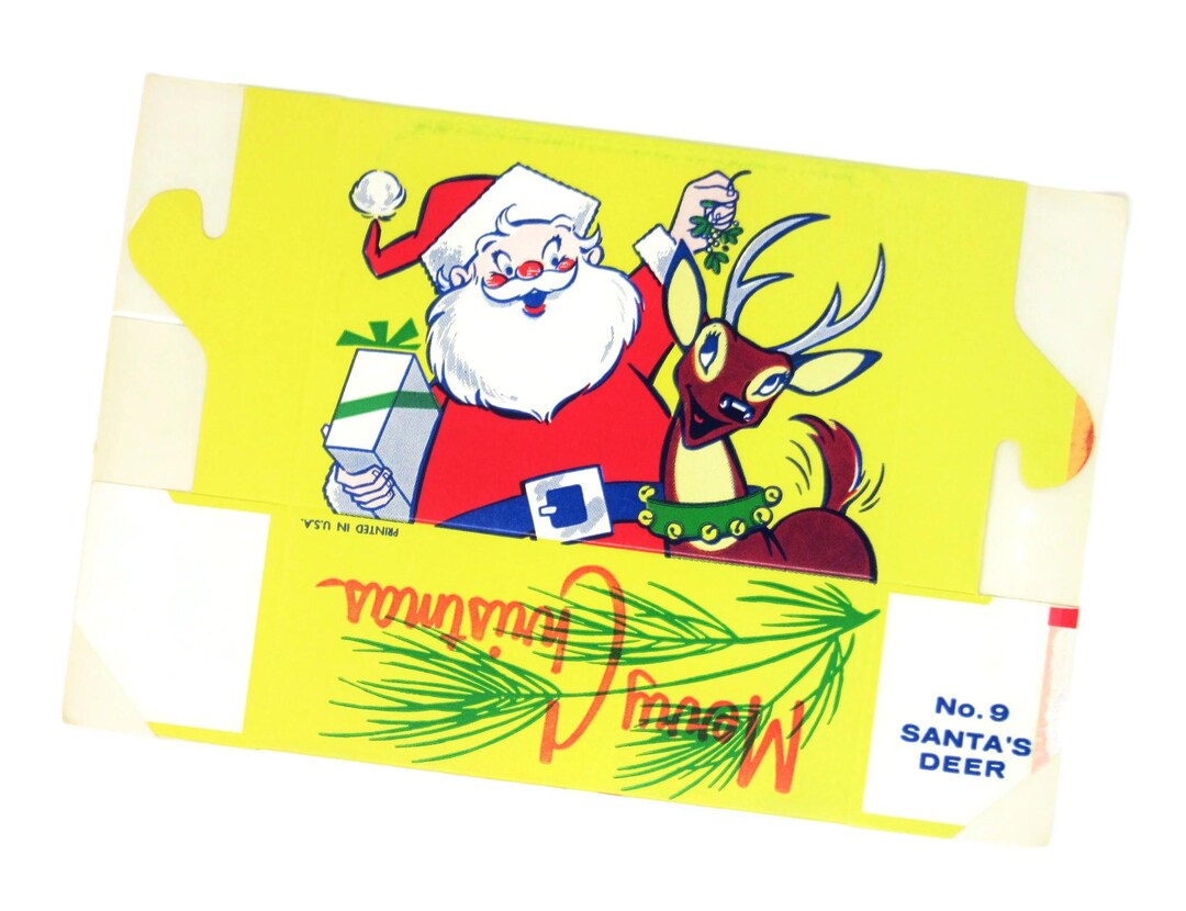Vintage Unused Merry Christmas Candy Box Featuring Santa Claus Holding ...