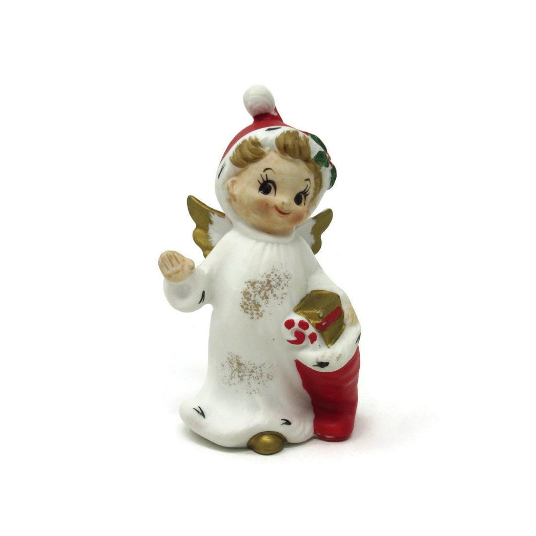 Vintage Lefton Christmas Angel Girl Figurine Wearing a White Winter ...
