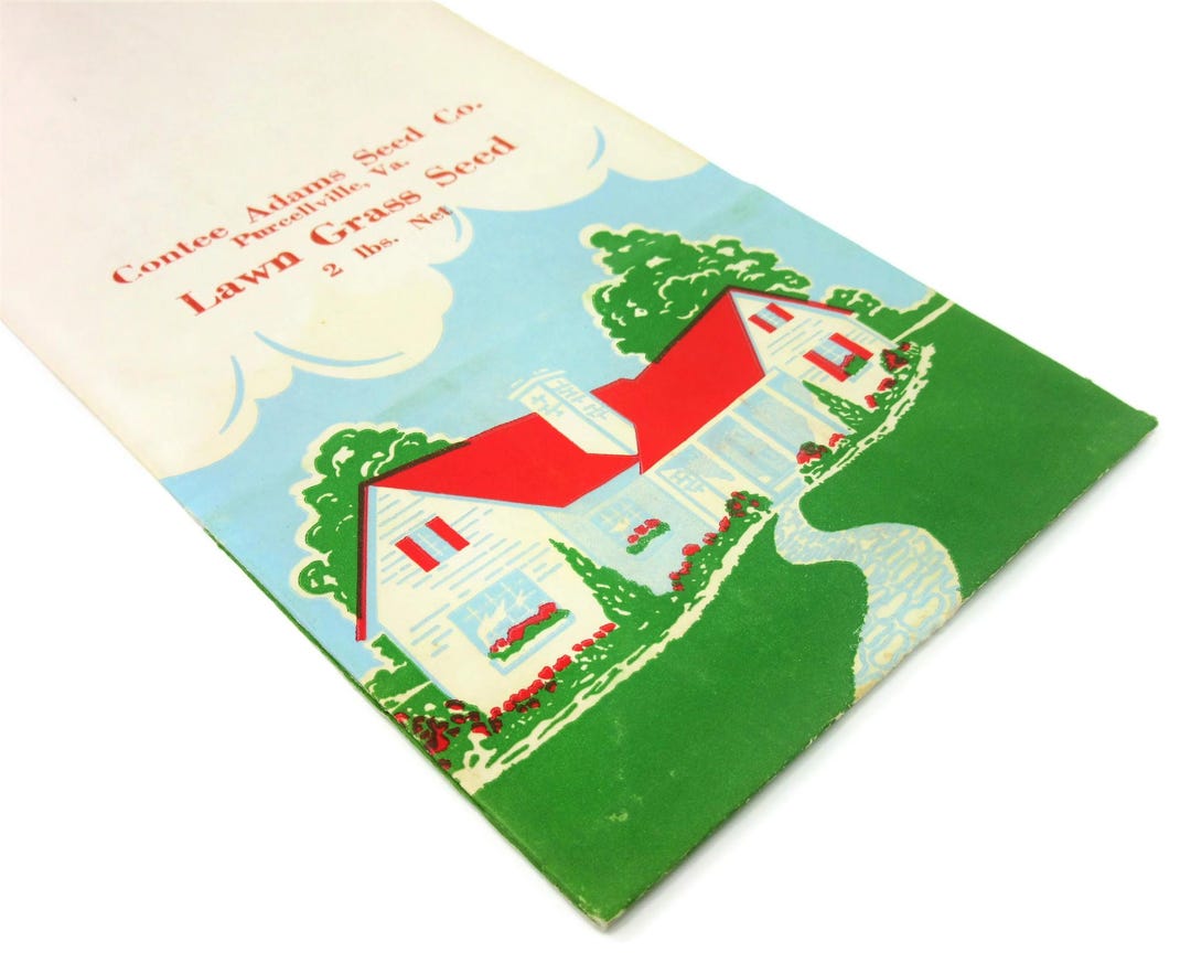 Vintage Unused Paper Lawn Grass Seed Bag Featuring a House With a Red ...