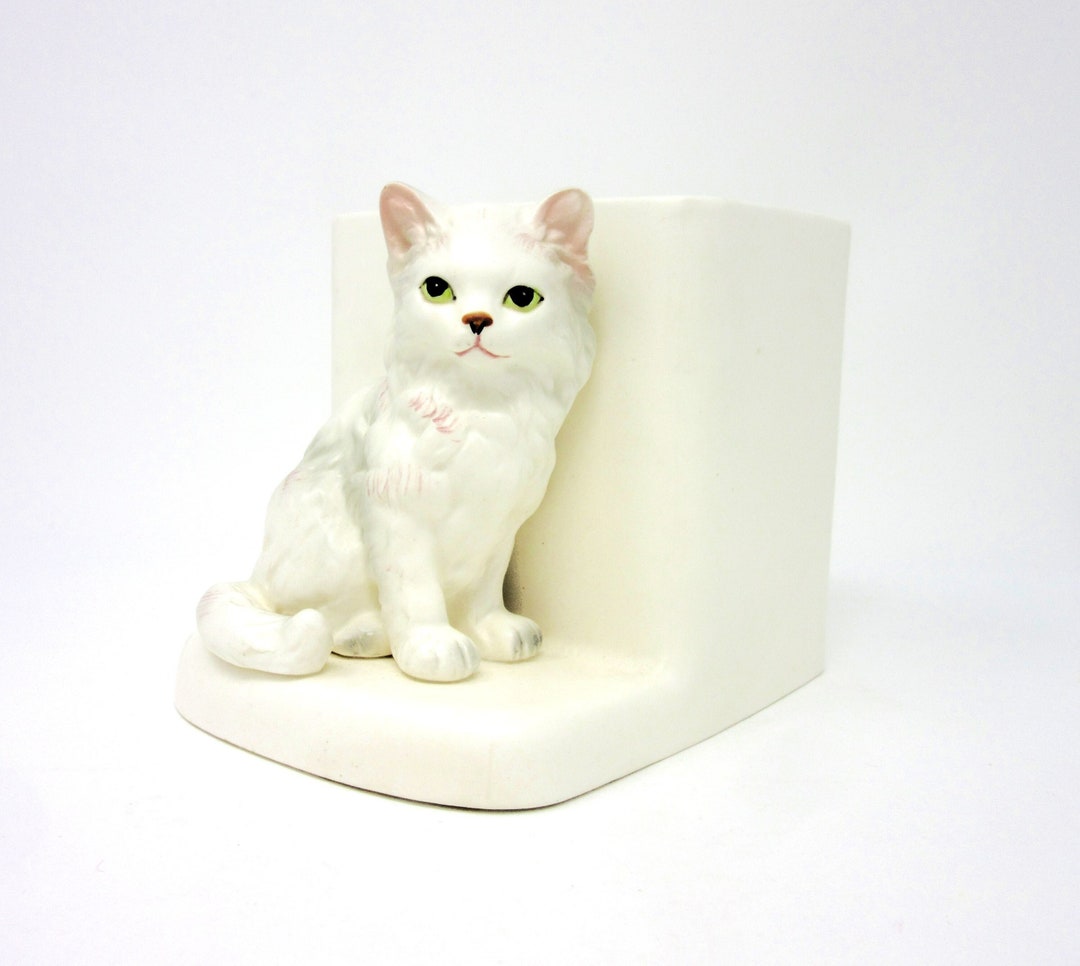 Vintage Porcelain Lefton Cat Planter, White Persian With Pink Ears and ...