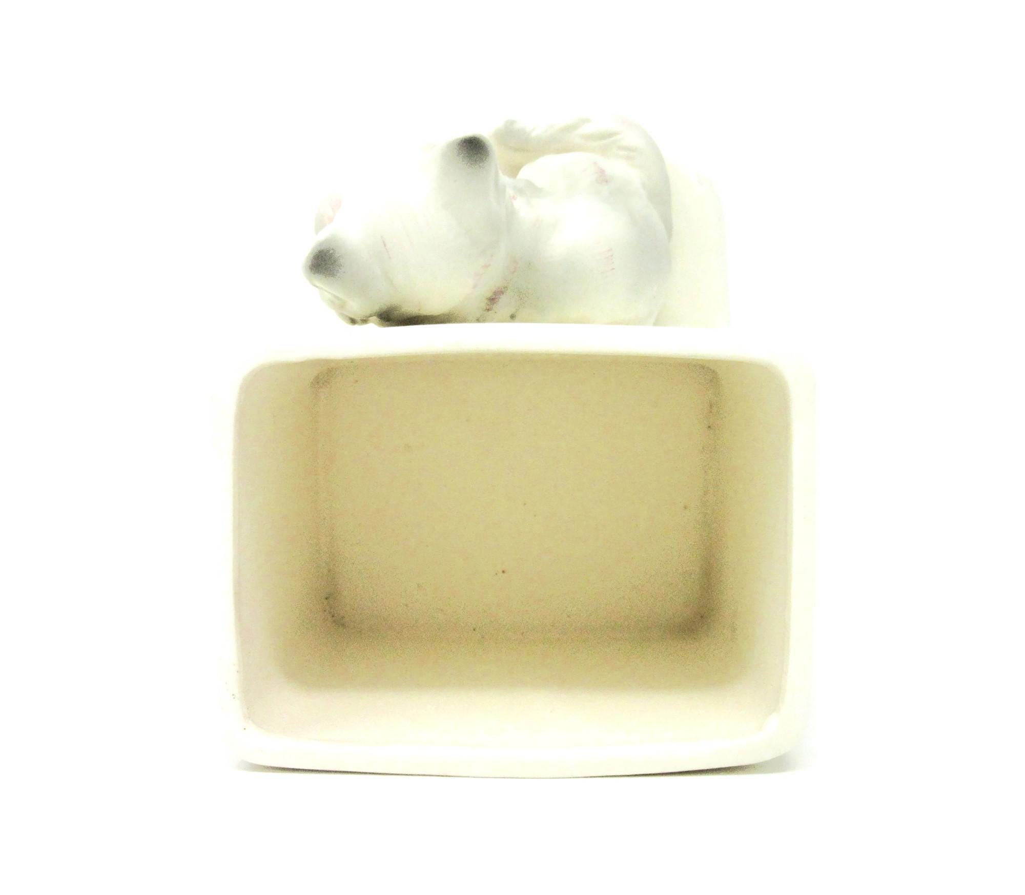 Vintage Porcelain Lefton Cat Planter, White Persian With Pink Ears and ...